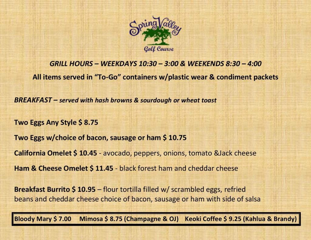 Restaurant - Spring Valley Golf Course